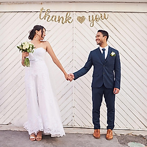 Pre-Strung Thank You Banner - NO DIY - Gold Glitter Thank You Banner - Pre-Strung Garland on 6 ft Strand - Wedding, Baby Shower, Engagement, Employee Appreciation Decorations. Did we mention no DIY?