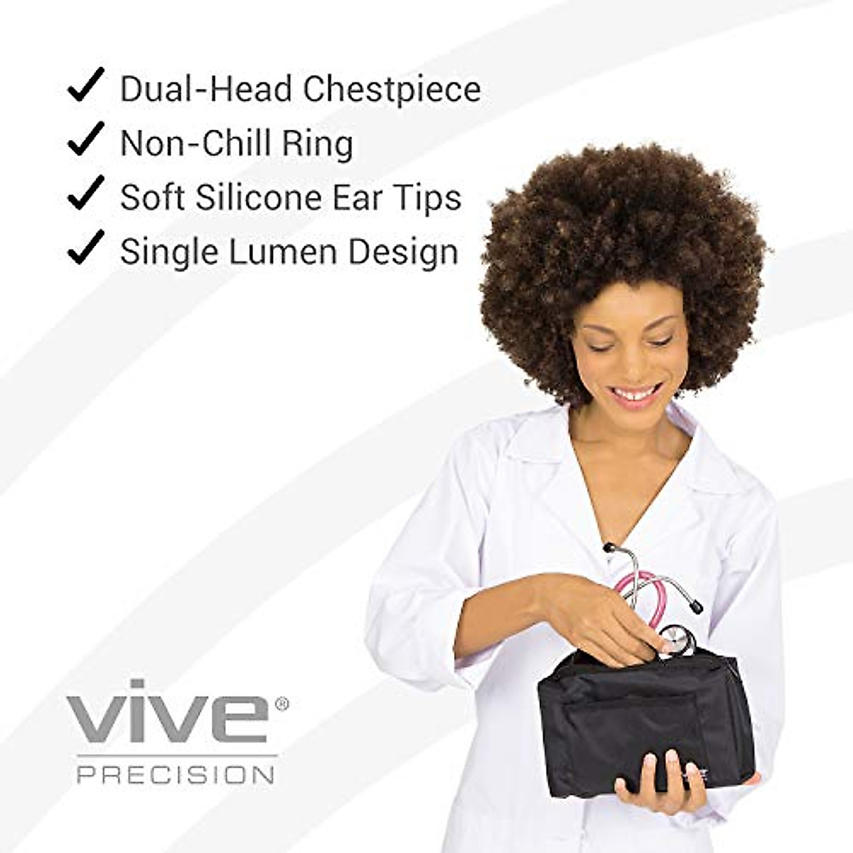 Vive Precision Dualhead Stethoscope - Dual Head Diaphragm Bell for Nurses, ER, Cardiology, Veterinary, Fetal Pediatrics Blood Pressure Kit - Double Barrel Chestpiece Device For Doctors, Students