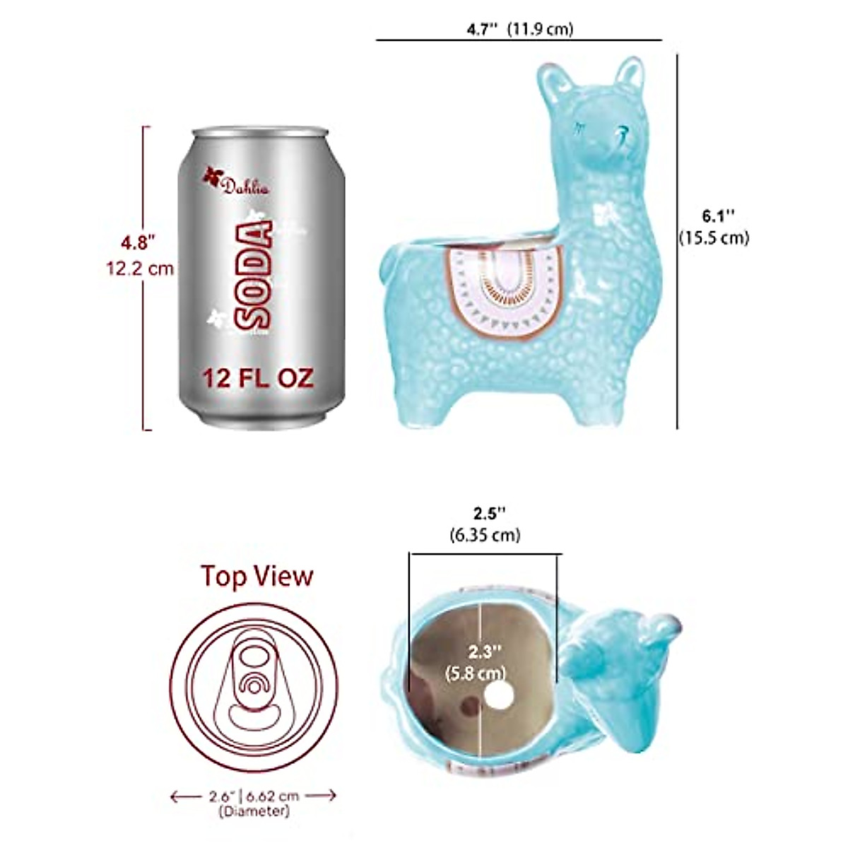 Dahlia Cute Llama Ceramic Succulent Planter/Plant Pot/Flower Pot/Bonsai Pot, Sky Blue