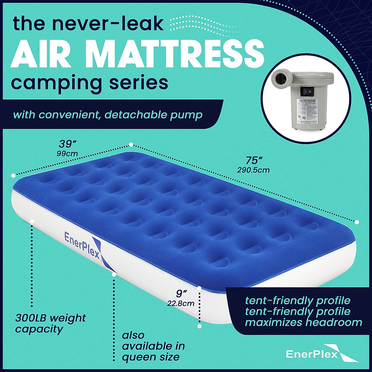 EnerPlex Camping Air Mattress with Built in Pump - Twin Blow Up Mattress for Travel Guests - Portable Bed for Adults and Kids - Blue OPEN BOX
