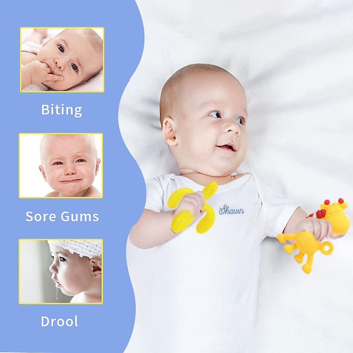 TEKSTAR Baby Teething Toys Silicone Fruit Giraffe Banana Toothbrush Teethers Freezer BPA Free, Soothe Babies Teething Relief Sore Gums for Newborn Infant and Toddler (5-Pack)