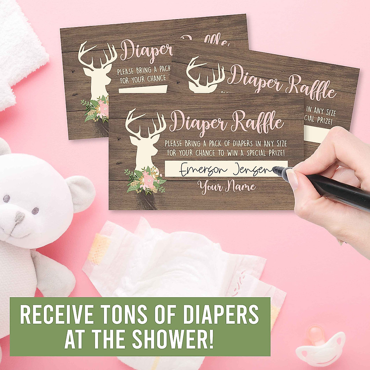 25 Baby Shower Diaper Raffle Tickets For Baby Shower Girl - Deer Baby Shower Games For Girls, Diaper Raffle Cards, Baby Raffle Tickets, Baby Shower Invitation Inserts, Baby Shower Ideas