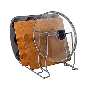 Smart Design Bakeware and Lid Storage Rack with 4 Compartment Dividers - Steel Metal Frame - Rust Resistant Finish - Cooking and Baking Pantry Organization - Kitchen 10 x 8 Inch - Light Blue