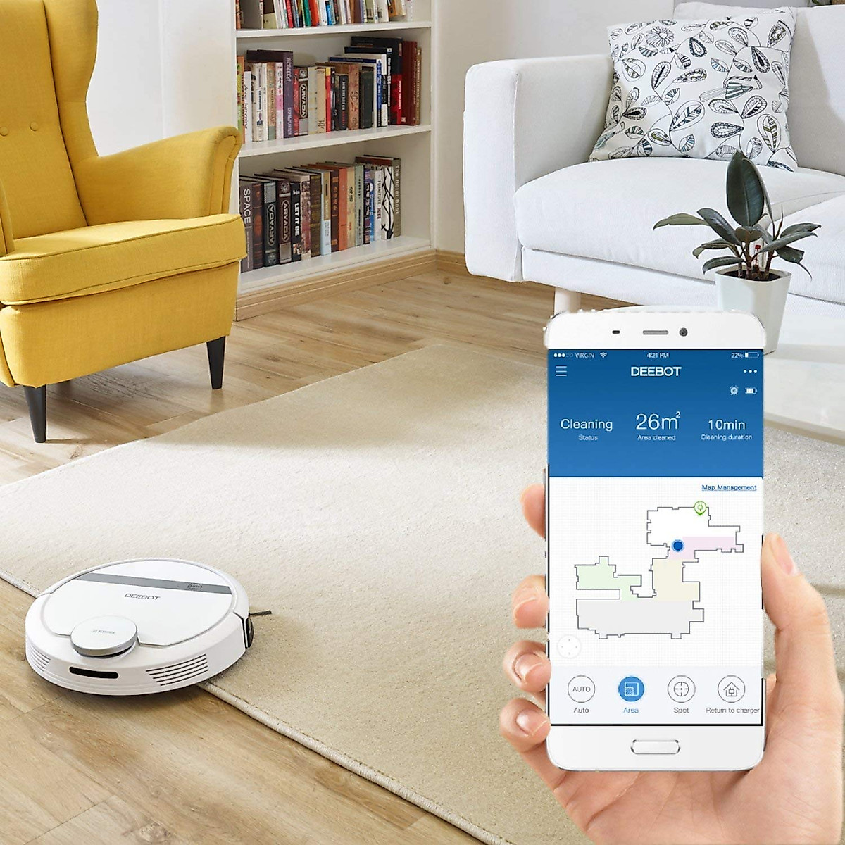 Ecovacs Deebot 907 Smart Robotic Vacuum, Carpet, Bare Floors, Pet Hair + Mapping Technology, High Suction Power, WiFi, Compatible with Alexa and Google Assistant (Renewed)