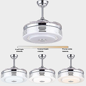 Fandian 42" Ceiling Fan with Lights Smart Bluetooth Speaker Remote Control Chandeliers, Retractable Blades, 3 Speed, Dimmable 7 Color Change Lighting for Living Room Bedroom