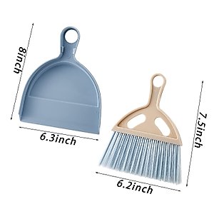 SOUJOY 6 Pack Small Dustpan and Brush Set, Whisk Broom and Dust Pan with Handle, Nesting Tiny Cleaning Broom, Mini Hand Broom and Dustpan Set for Table, Desk, Keyboard, Cars and Pet Nest