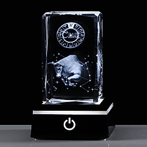 3D Crystals Taurus Zodiac Astrology Gifts For Women Men,Taurus Glass Figurine Decor Constellation Stuff April May Birthday Gifts For Girlfriend Woman Aunt Wife Keepsake Sign Symbolic Energy: Possess