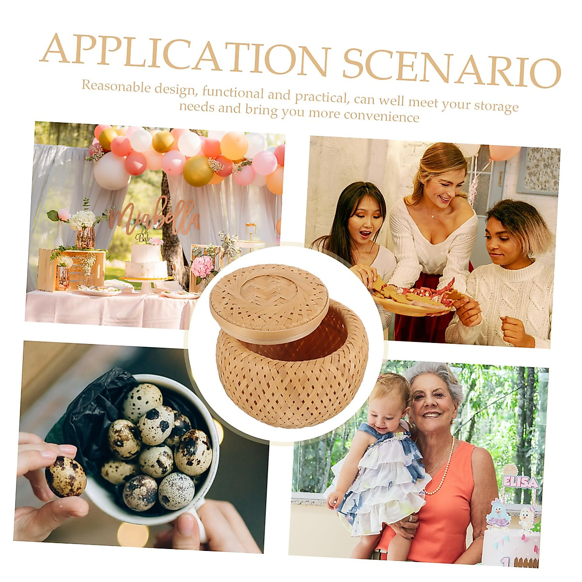 LIGHTAOTAO Bamboo Weaving Round Bamboo Basket with lid Tea Bag Organizer Coffee Canister Woven Serving Bowl Wicker Organizer bin Basket for Snacks Bread Basket Holder Gift Basket Food