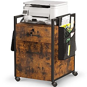ODK File Cabinet with 2 Drawers, Mobile Office Cabinet with Lock on Wheels, Rolling Office Printer Stand Filing Cabinet for A4, Letter Sized Document with Iron Hook, Vintage