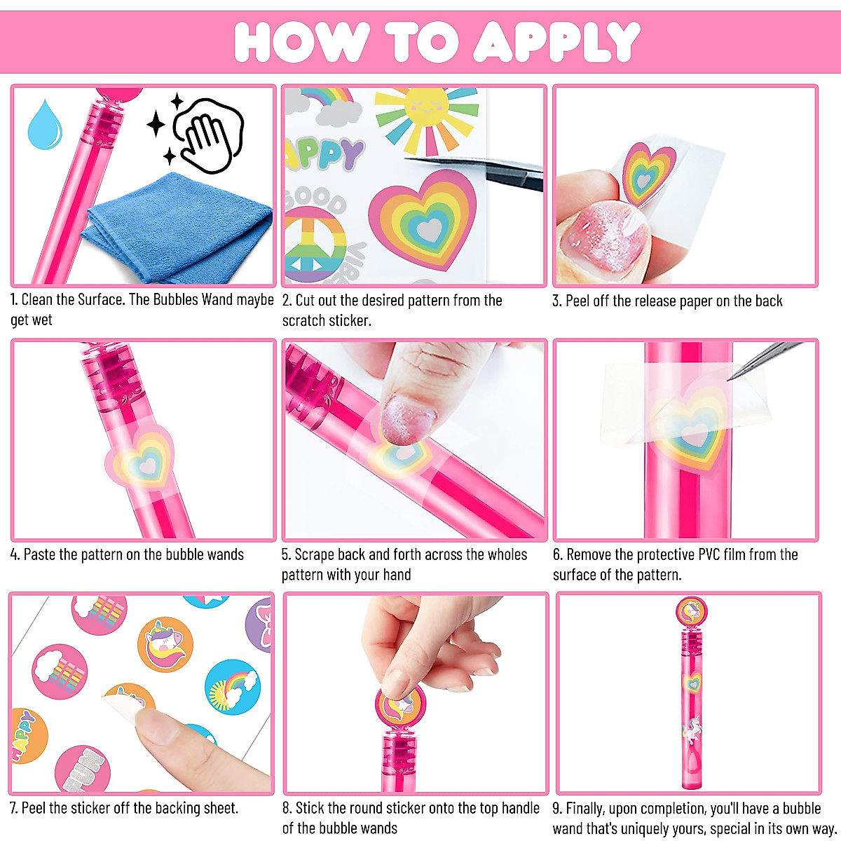 24PCS Unicorn Rainbow DIY Bubble Wands Party Favors 96PCS Stickers for Goodie Bag Fillers Pinata Stuffers Mini Bubble Bulk Smiley Birthday Party Supplies Toys Gifts Class Prizes Toddlers Girls