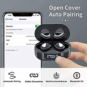ZWYING TWS Earbuds, BT 5.0 Headphones with Mini Charging Bin, LED Battery Display, Premium Sound, Automatic Pairing, in-Ear Earphones Buit in Mic, Waterproof Sport Headsets (Black)