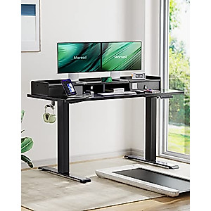 Marsail Electric Standing Desk with Dual Drawers, 55 x 24 Inches Height Adjustable Desk with Storage Shelf, Sit Stand Desk with 4 Memory Preset, 2 Storage Hooks, Stand Up Desk for Home Office, Black