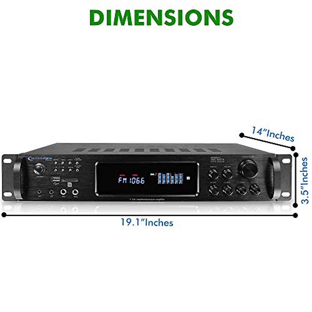 Bluetooth Home Stereo Amplifier, Digital Hybrid Multi Channel, 1500 Watt, Preamp, Tuner with USB and SD Inputs, 2 Mic Inputs, AM/FM digital tuner, Wireless Remote, Bass & Treble Controls