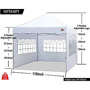 ABCCANOPY Outdoor Winter Gazebo 10x10, Premium Instant Pop Up Canopy Tent with Elegant Church Window,Snow and Rain Protection, Bonus Wheeled Bag,White