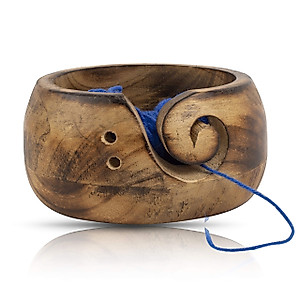Handcrafted Wooden Yarn Knitting Crochet Bowl Holder For Skien Yarn Balls Decorative Storage Organizer Crocheting Needlework Knitting Accessories Kit Supplies Sturdy Non Slip Gifts For Mother Her