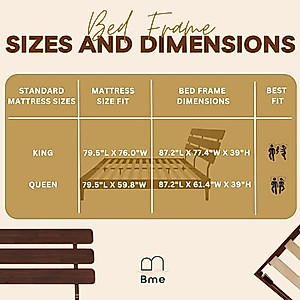 Bme Caden 15'' Bed Frame with Adjustable Headboard - Mid Century, Retro Style with Acacia Wood - No Box Spring Needed - Wood Slat Support - Easy Assembly - Walnut, King (U.S. Standard)