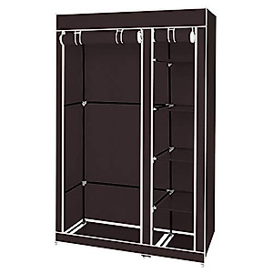 Deuxff Storage Closet,High-Leg Non-Woven Fabric Assembled Cloth Clothes Organizer,Simple Closet Shelves, Closet Storage Organizer, Extra Strong and Durable (Dark Brown, 5-Layer 6-Compartment)