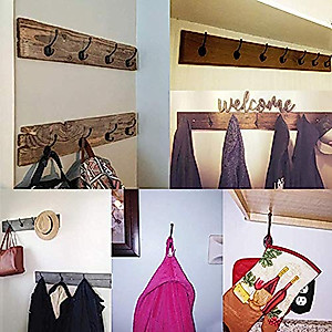 IBosins 10 Pack Heavy Duty Dual Coat Hooks Wall Mounted with 40 Screws Retro Double Hooks Utility Black No Rust Hooks for Coat, Scarf, Bag, Towel, Key, Cap, Cup, Hat (Black)