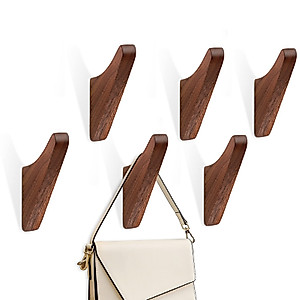 New Wood Wall Hooks 6 Pack Wooden Coat Hooks Natural Solid Black Walnut and Rubber Wood Decorative Wall Hooks for Hanging Coat Towels Hats (Black Walnuts 6PCS)