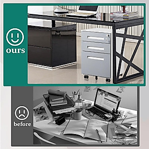 GOOGIC 3-Drawer Mobile File Cabinets, Rolling Metal Vertical Filing Cabinet for Legal & Letter File Anti-tilt Design with Lock Fully Assembled Except Wheel, Gray&White(Style 3)