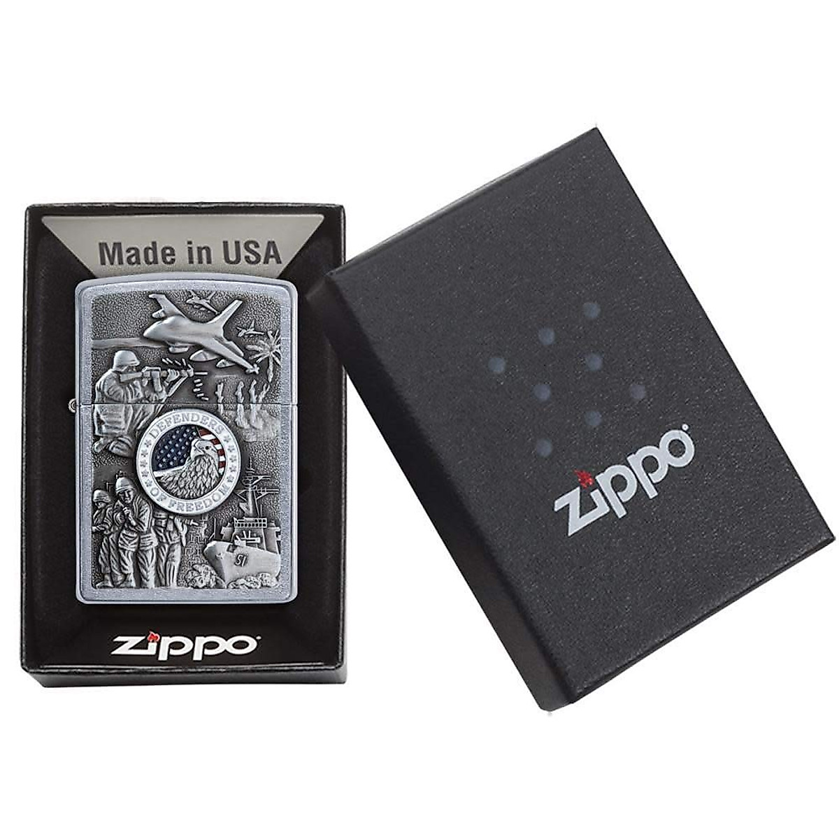 Zippo Defenders of Freedom Emblem Street Chrome Pocket Lighter