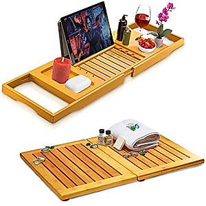Bambüsi Premium Bathtub Tray Caddy and Bamboo Shower Floor Mat