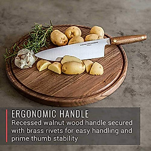 8 Inch Chef Knife - Made in USA - 420 High Carbon German Steel - Professional Sharp Knife made with American Black Walnut Wood Handle