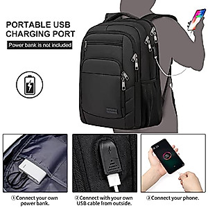Travel Laptop Backpack, 17.3 Inch Large Backpack for School, Business Durable Laptop Backpack with USB Charging Port, Anti Theft Water Resistant College Computer Bag Daypack for Men Women, Black