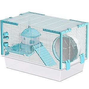 Large Hamster Cages and Habitats Small Animal Cage for Syrian Hamster (Sky Blue + Transparent Base)