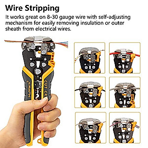 MulWark 3 in 1 Automatic Self Adjusting Wire Stripper/Cutter/Crimper, 8 Inch Multi Pliers For Electrical Wire Stripping, Cable Cutting, Crimping Tool from 8 AWG to 30 AWG