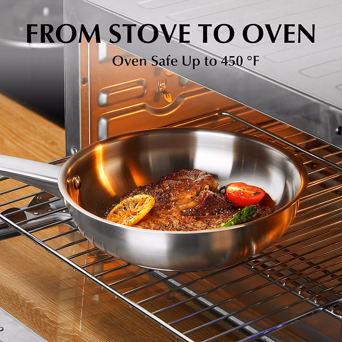 KOCH SYSTEME CS Stainless Steel Pan 12 Inch, Stainless Steel Frying Pan for Professional Cooking, PFAS-Free Stainless Steel Pan with Stay-Cool Handle, Induction Compatible Stainless Steel Skillet