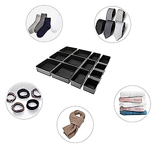 Puricon 13 Set Dresser Drawer Organizers, Foldable Drawer Dividers for Clothes Underwear Baby Clothing Bras Socks, Fabric Storage Box Containers for Closet Drawer -Grey