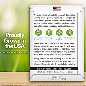 Pollinator Seed Mixture to Attract Monarch Butterflies, Bees & Pollinators - 1 Packet - Milkweed, Garden Flower, & Wildflower Mix for Planting - Support Conservation Efforts - Survival Garden Seeds