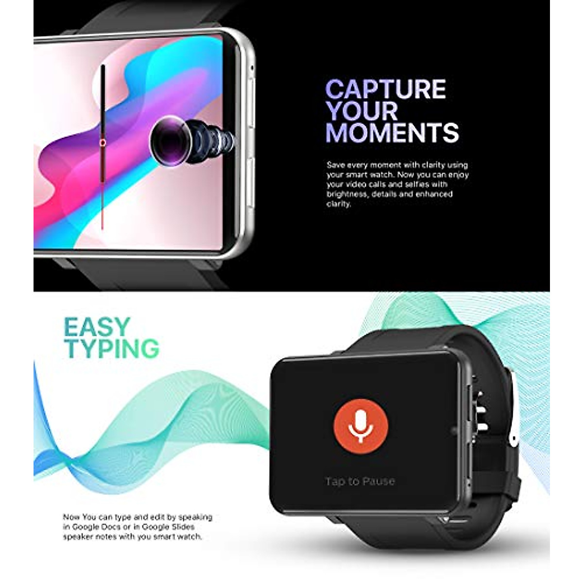 Rainbuvvy Smart Watch Men 3GB +32GB 2700mAh 2.86" Large Screen with Face ID Camera GPS WiFi 4G Android Smartwatch Phone (Silver)