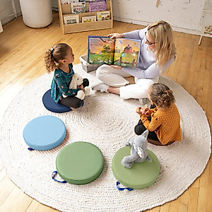ECR4Kids SoftZone Floor Cushions with Handles, 2" Deluxe Foam, Round, Earthtone, (6-Pack)
