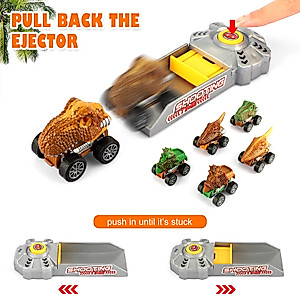21 Pack Dinosaur Toys for Kids 3-7, Dinosaur Truck with Oversized Dinosaur Map, Flashing Lights, Music and Roaring Sound, Kids Toys with 6 Pull Back Dinosaur Cars, 6 Dinosaur Toys (Brown)