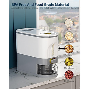 Lenwi 11 Lbs Rice Dispenser, Large Rice Container with Scale Measuring Cup, BPA-Free Household Rice Storage Container with Time Scale, for Home Kitchen Pantry Organization