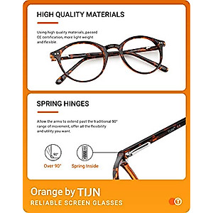 TIJN Blue Light Blocking Glasses Men Women Vintage Thick Round Rim Frame Eyeglasses(Whiskey Tortoise)
