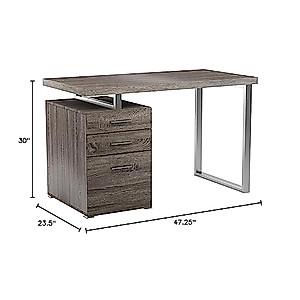 Coaster Home Furnishings Brennan Modern 3 Drawer Home Office Writing Computer Desk Silver Metal Frame Weathered Gray