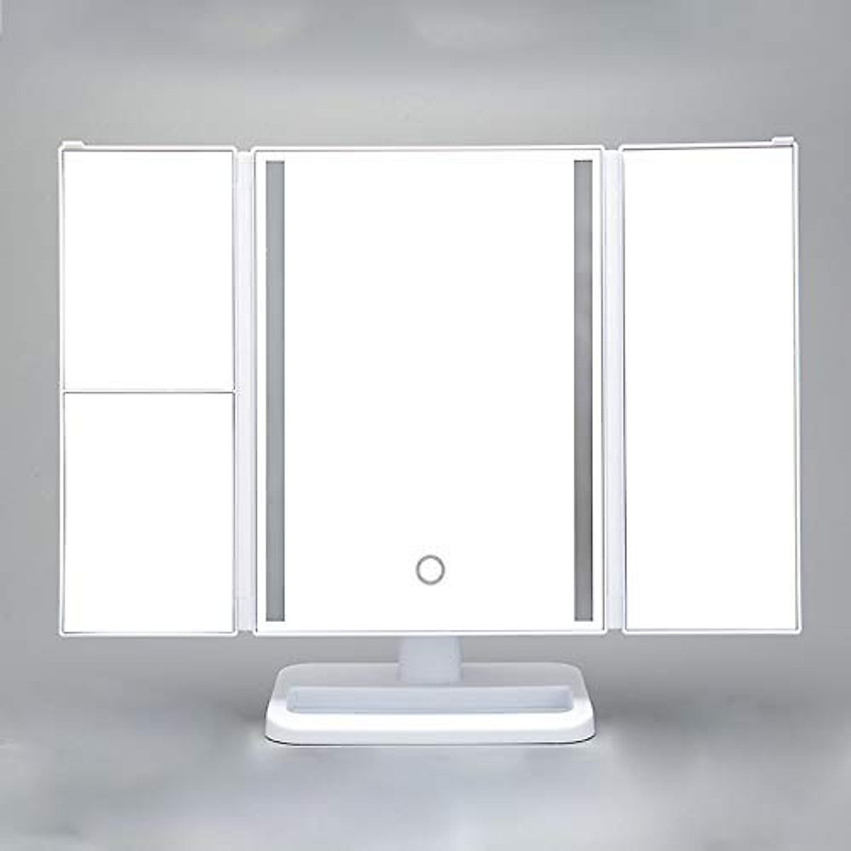 KXA Tri-Fold Vanity Mirror, 24 LED Lighted with Touch Screen 1X/2X/3X Magnification and USB Charging Adjustable Brightness and Stand for Makeup