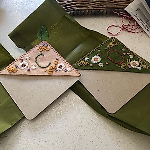 Felt Triangle Bookmark, Personalized Hand Embroidered Corner Bookmark, Cute Flower Letter Embroidery Bookmarks, Page Corner Handmade Bookmark, Bookmarks for Book Lovers(Autumn,C)