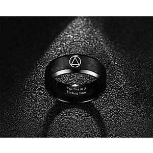 One Day At A Time Sobriety Gifts for Women Men Stainless Steel Sober Recovery Band Ring Inspirational Alcoholics Anonymous Addiction Surgery Recovering Jewelry Gift for Family Friend,Size 8