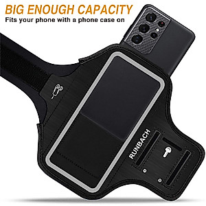 Runbach Water Resistant Running Armband for Samsung Galaxy S24 Ultra/S23 Ultra/S22 Ultra/S21+ 5G/S21 Ultra/S20 Ultra/Note 20 Ultra,Galaxy F62/M62/M51/M12/M02/A90/A71/A70/A42/A32/A21/A12/A02(Black)