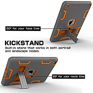 TOPSKY Case for New iPad 9.7 2018,iPad 6th/5th Generation Case,Three Layer Shockproof Defender Protective Case Cover for Apple iPad 9.7 2017/2018 A1893 A1954 A1822 A1823,Grey Orange