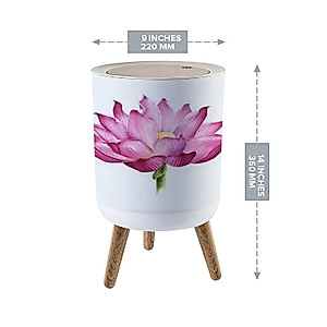 Press Cover Round Trash Bin with Legs Lotus flower in a full bloom watercolor Tender pink water lilly Push Top Trash Can with Lid Dog Proof Garbage Can Wastebasket for living room 7L/1.8 Gallon