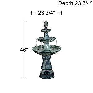 Modern Outdoor Cascading Floor Water Fountain with LED Light 3-Tier Teal Blue Ceramic 46" for Yard Garden Patio Backyard Deck Home Lawn Porch House Exterior Balcony - John Timberland