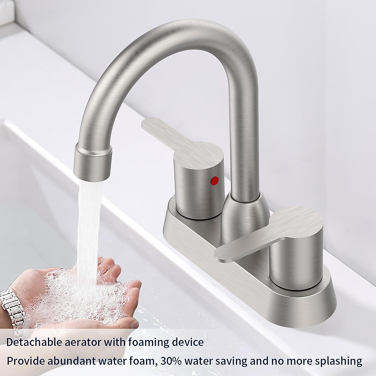 Bathroom Faucet Brushed Nickel 2-Handle Bathroom Sink Faucet 360 Degree High Arc Swivel Spout Centerset 4 Inch Vanity Faucet RV Bathroom Faucet 3 Holes Lavatory Faucet