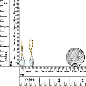 Gem Stone King 18K Yellow Gold Plated Silver Sky Blue Simulated Aquamarine and White Topaz Dangle Earrings For Women (5.26 Cttw, Gemstone Birthstone, Octagon 9X7MM)