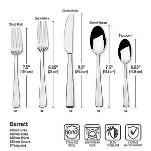 Mikasa Barrett 18.10 45 Piece Stainless Steel Cutlery Set, Service For 8