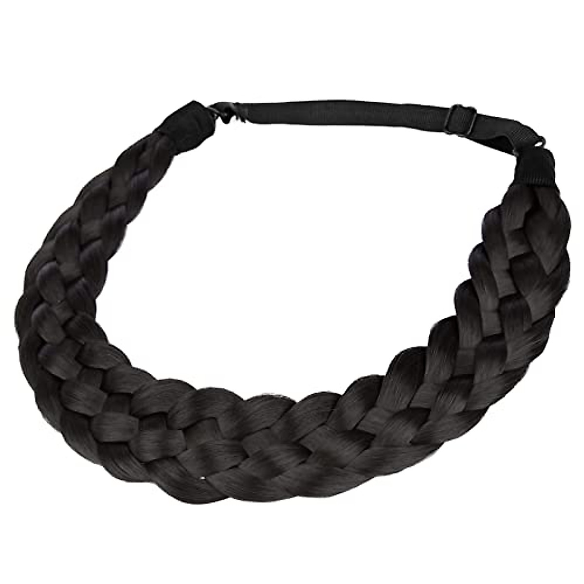 DIGUAN 5 Strands Synthetic Hair Braided Headband Classic Chunky Wide Plaited Braids Elastic Stretch Hairpiece Women Girl Beauty accessory, 56g (#Deep Brown)